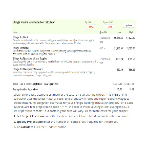 12 Roofing Estimate Templates PDF Docs Word