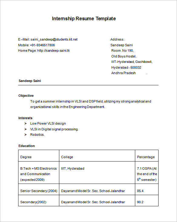 13+ Internship Resume Templates - PDF, DOC