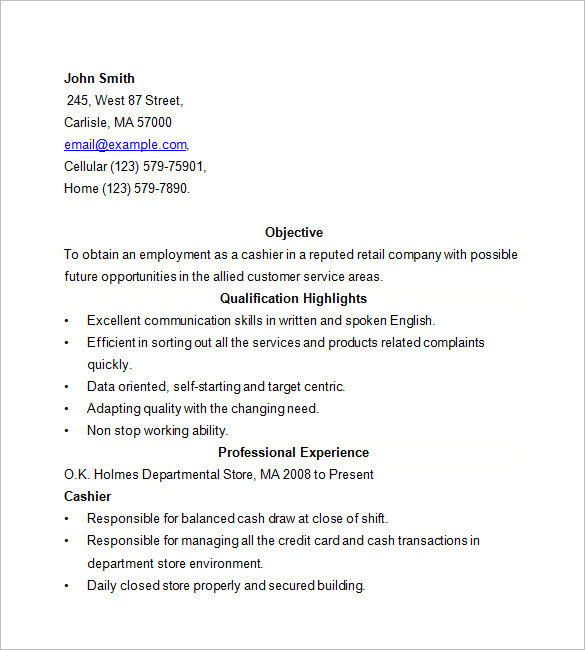 Cashier Resume Template – 16+ Free Samples, Examples, Format Download!