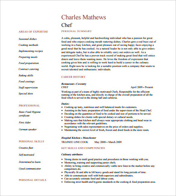 18+ Chef Resume Templates - Word, PDF, Google Docs