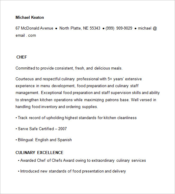 18+ Chef Resume Templates - Word, PDF, Google Docs