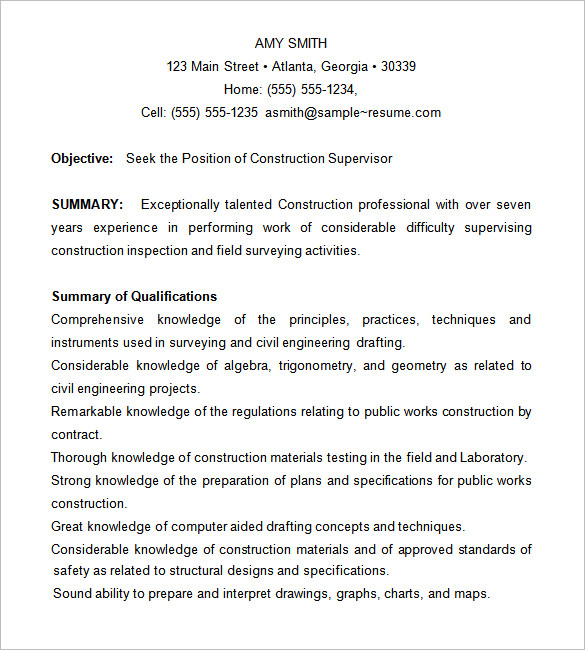12+ FREE Construction Resume Templates - DOC, PDF
