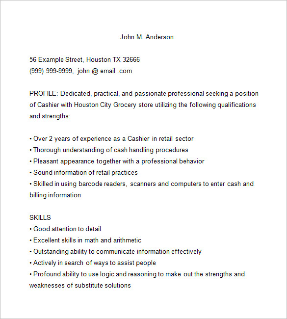 Cashier Resume Template – 16+ Free Samples, Examples, Format Download!