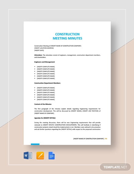 Construction Meeting Minutes Template - 15+ Sample, Example Format ...