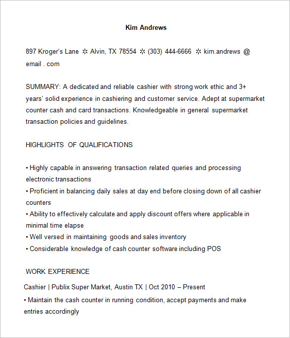 Cashier Resume Template – 16+ Free Samples, Examples, Format Download!