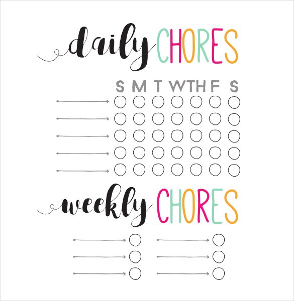 30+ Weekly Chore Chart Templates - DOC, Excel