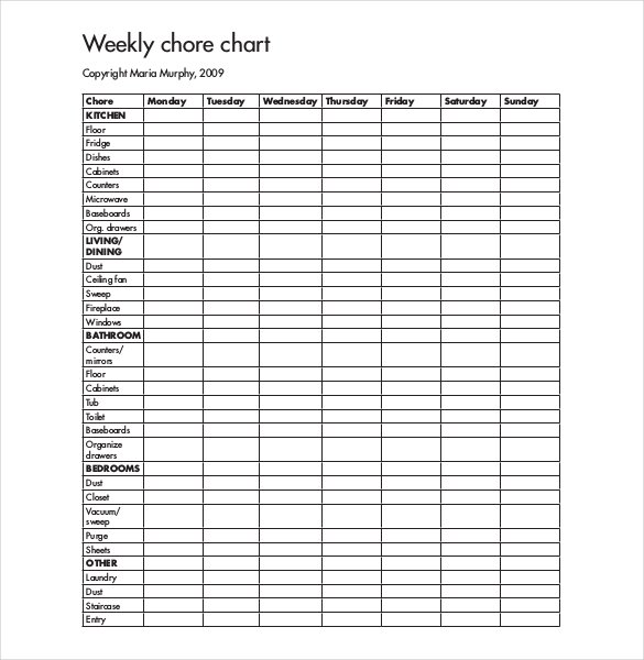 30+ Weekly Chore Chart Templates - DOC, Excel