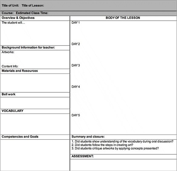 Lesson Plan Outline Templates 11 Free Sample Example Format 