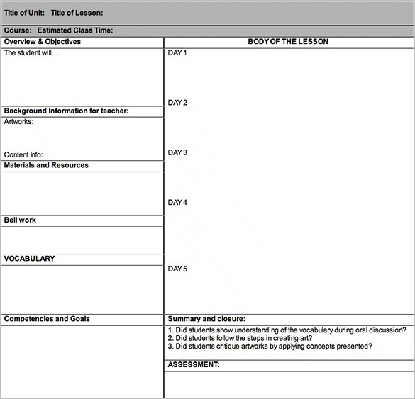 Lesson Plan Outline Template 10 Free Free Word PDF Format Download 