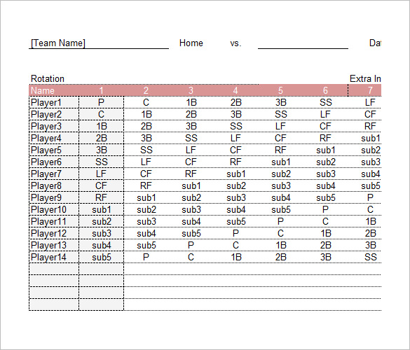 Baseball Lineup Template Word