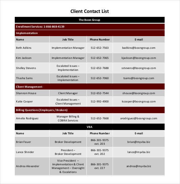 Contact List Template - 23+ Free Sample, Example, Format