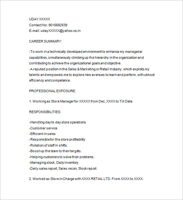 9+ Retail Resume Templates - DOC, PDF