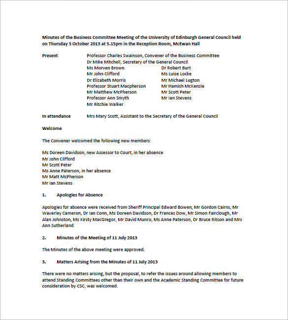 Free Meeting Minutes Templates 11 Free Word Excel PDF Download