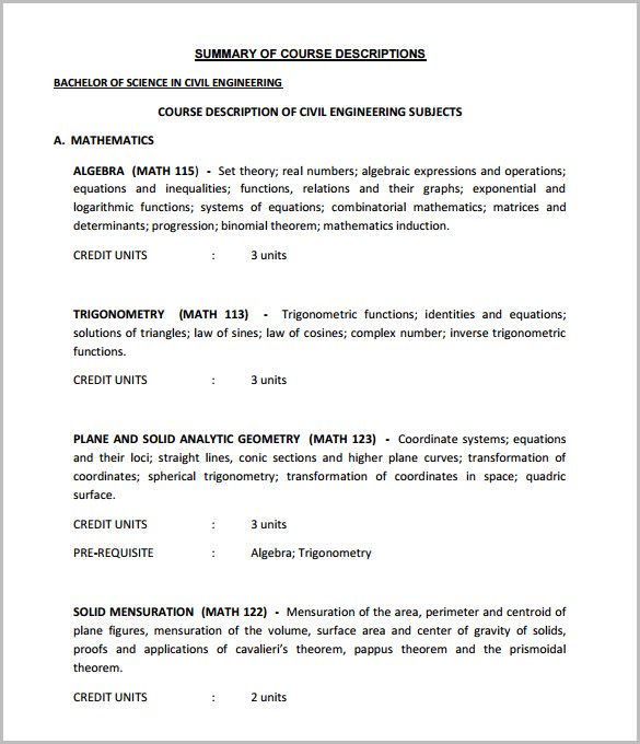 Course Outline Template 9 Free Sample Example Format Download 