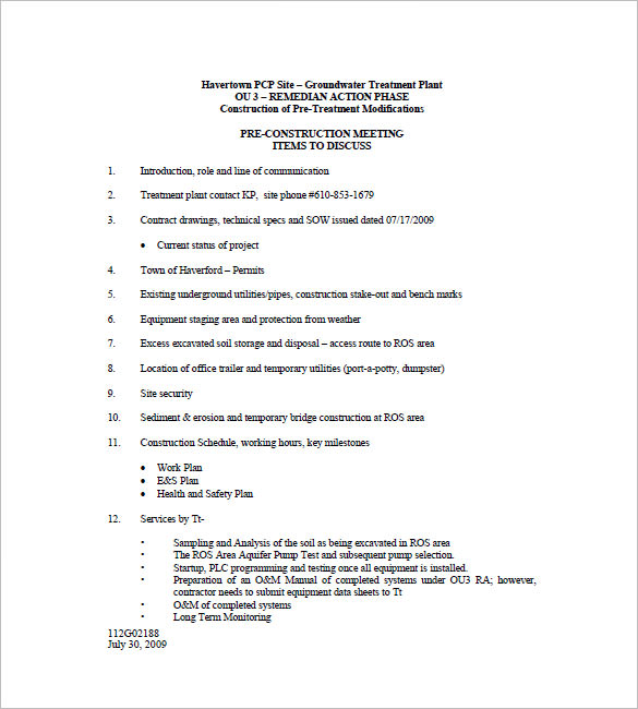 Construction Meeting Minutes Template - 15+ Sample, Example Format ...