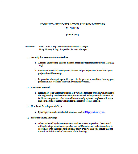 Construction Meeting Minutes Template - 15+ Sample, Example Format ...