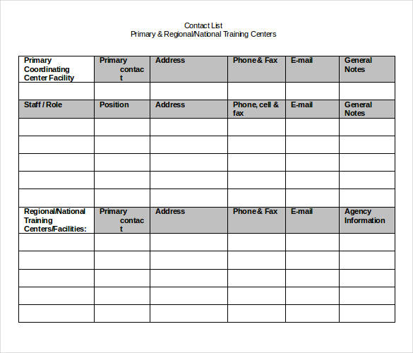 Contact List Template - 23+ Free Sample, Example, Format
