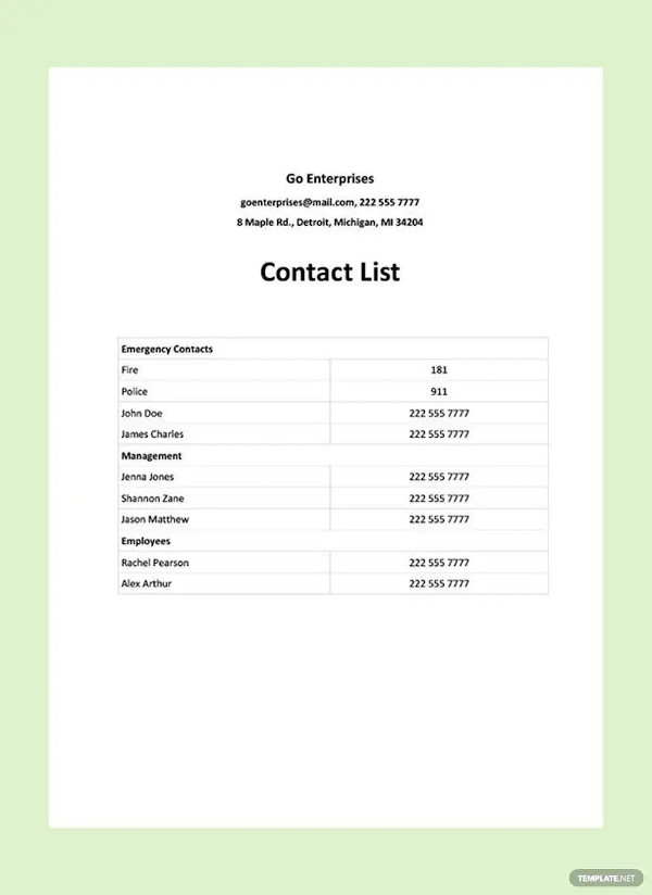 Contact List Template - 23+ Free Sample, Example, Format