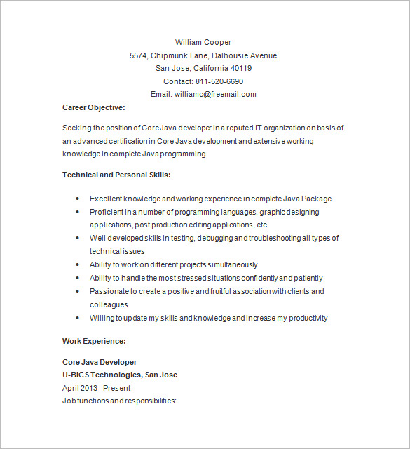 Java Developer Resume Template - 17+ Samples, Examples, Format Download!