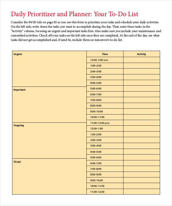 Daily Planner Template Free Word Templates
