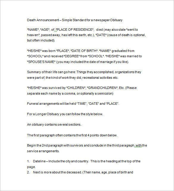 Death Notices - 16+ Printable Word, Excel, PDF Format Download!