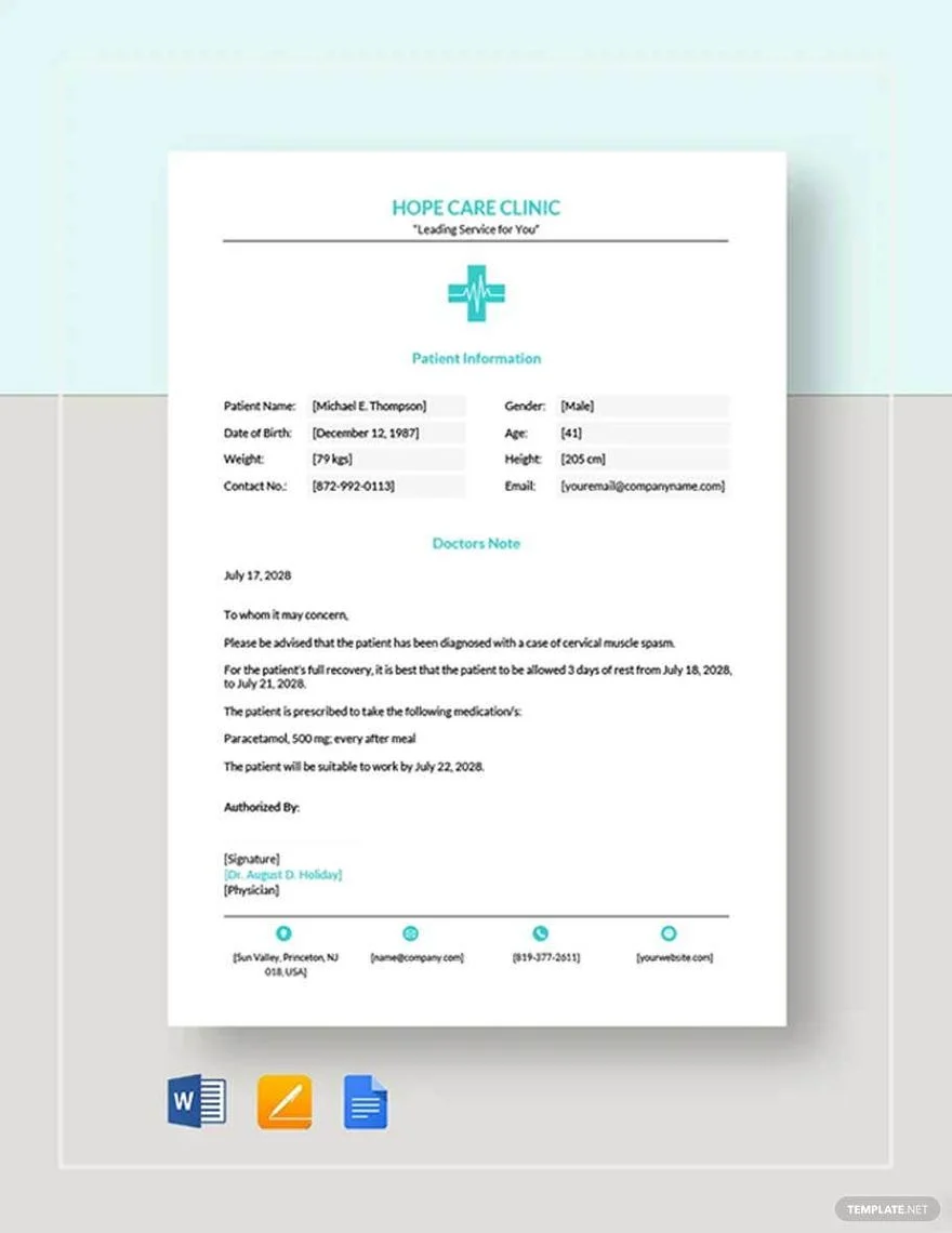 Medical Doctor Note Template - 11+ Word, Excel, PDF Format Download!