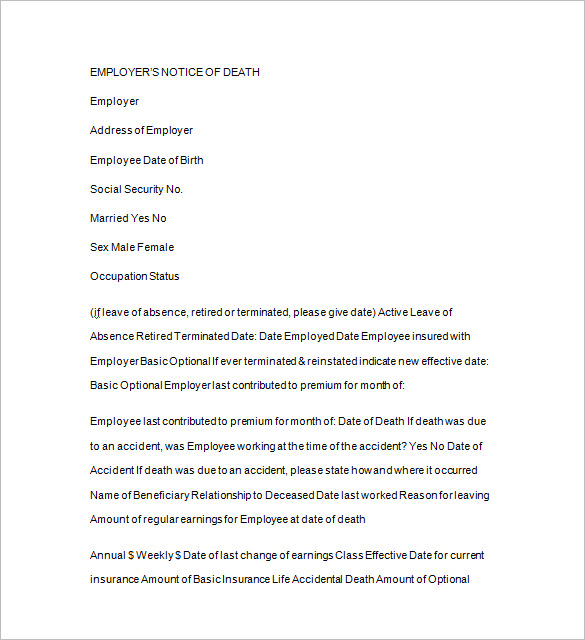 Death Notices 16 Printable Word Excel PDF Format Download 