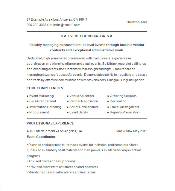 10 Event Planner Resume Templates DOC PDF
