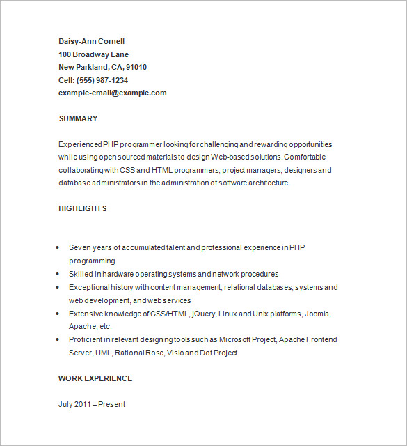 24+ PHP Developer Resume Templates - DOC, PDF