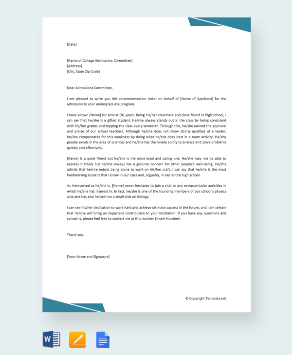 16+ College Recommendation Letters - DOC, PDF