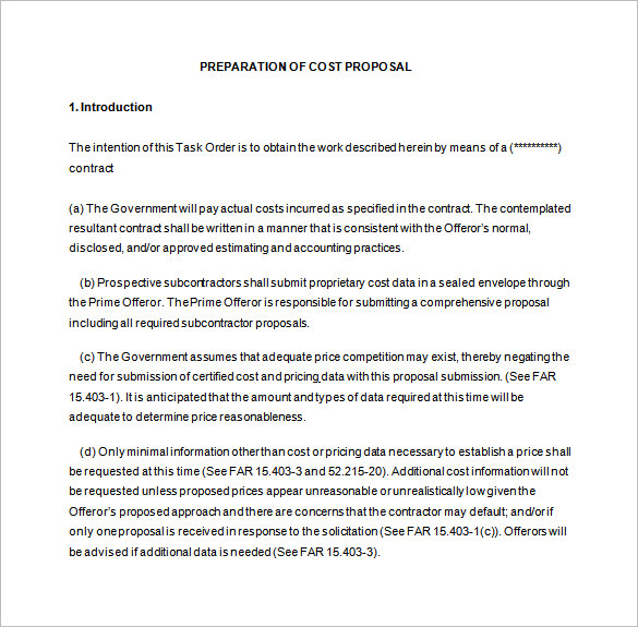 Cost Proposal Template 18 Free Word PDF Format Download
