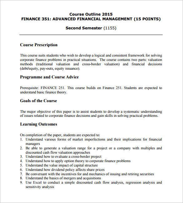 14 Training Course Outline Template DOC PDF
