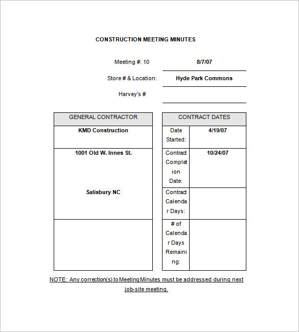 Construction Meeting Minutes Template - 15+ Sample, Example Format ...
