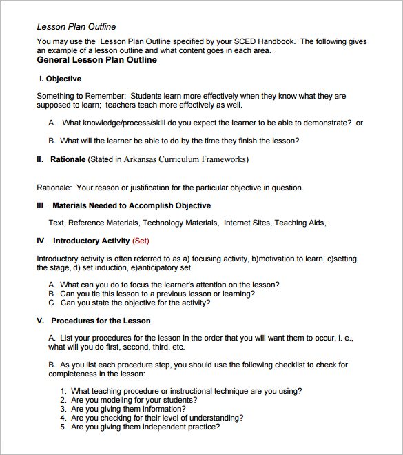9 Lesson Plan Outline Templates DOC PDF