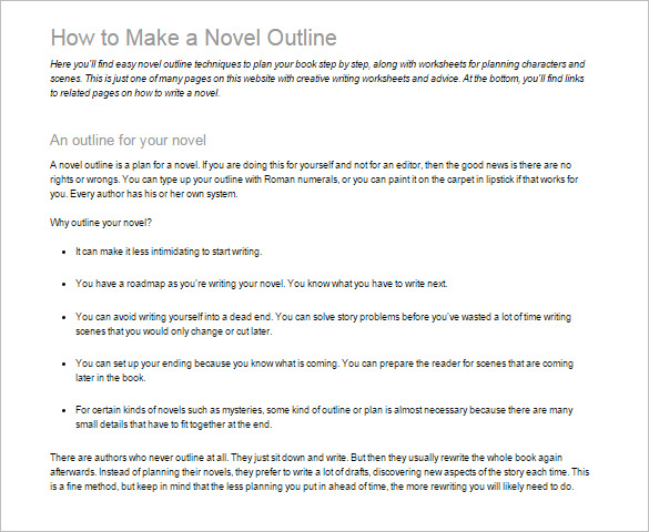 Novel Outline Template 4 Free Sample Example Format Download