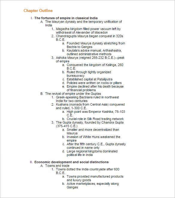 8 Chapter Outline Templates Word Excel PDF