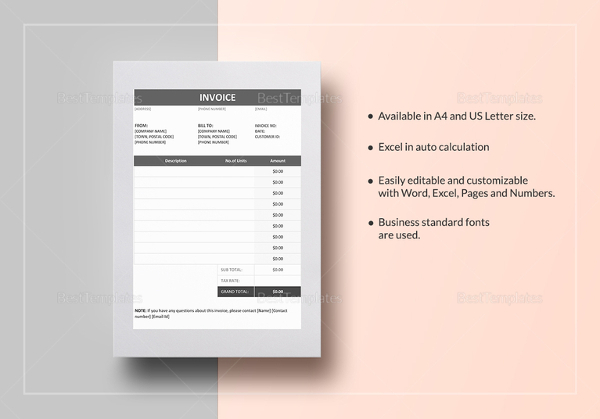 Construction Invoice Template - 18+ Free Word, Excel, PDF Format Download