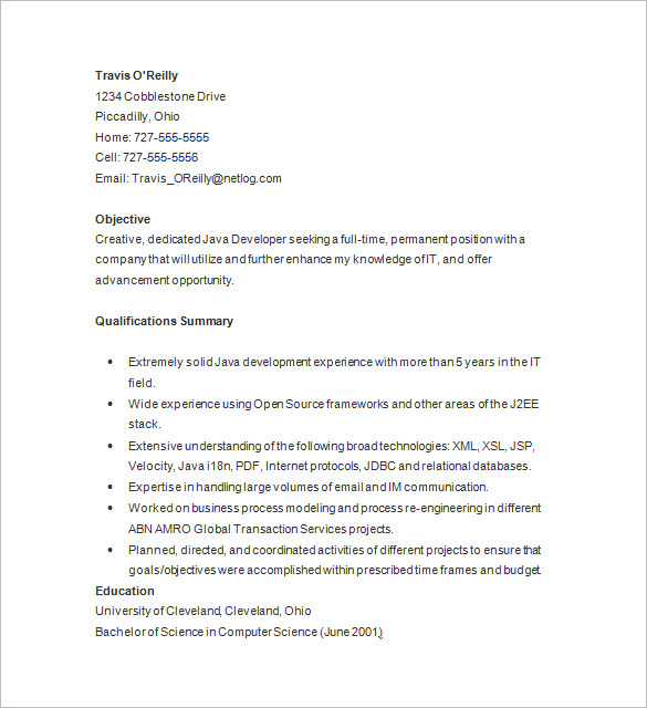 Java Developer Resume Template - 17+ Samples, Examples, Format Download!