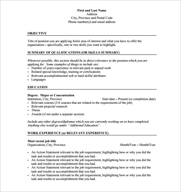 12 Resume Outline Templates Samples DOC PDF 12 Resume Outline Templates Samples DOC PDF