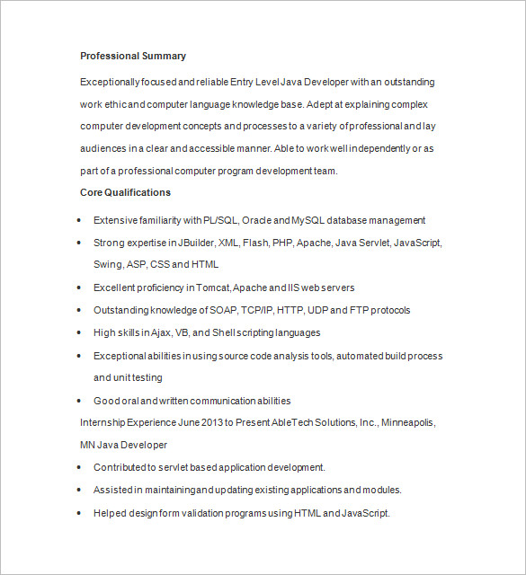 Java Developer Resume Template - 17+ Samples, Examples, Format Download!