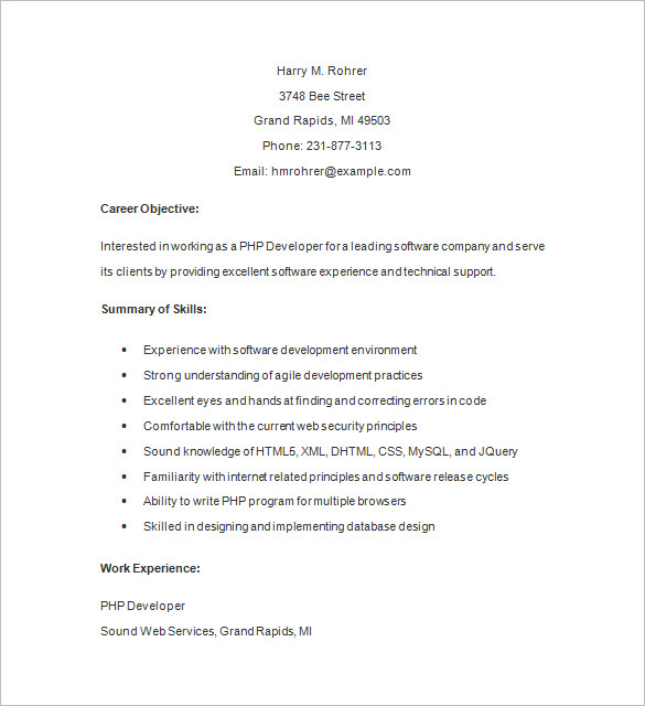 24+ PHP Developer Resume Templates - DOC, PDF