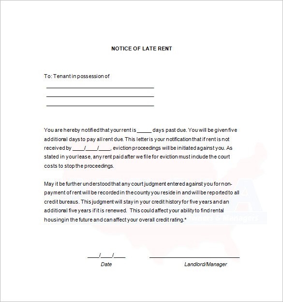 12 Late Rent Notice Templates PDF Google Docs MS Word Apple Pages