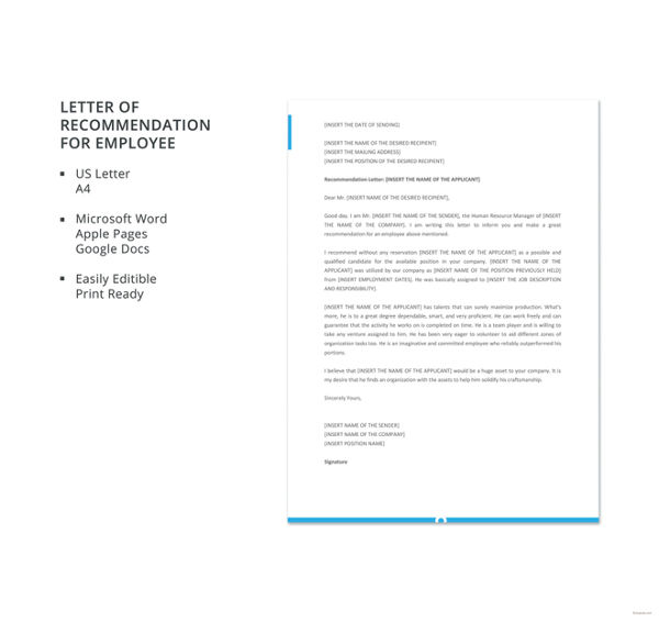 11 Recommendation Letters For Employment Free Sample Example Format 