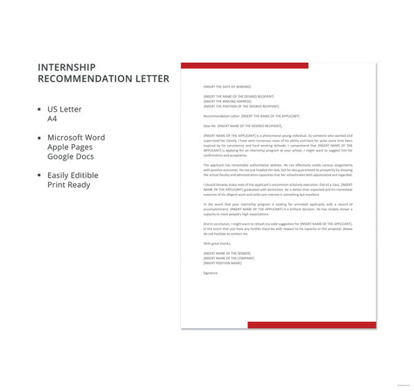 Recommendation Letter for Internship – 8+ Free Word, Excel, PDF Format ...