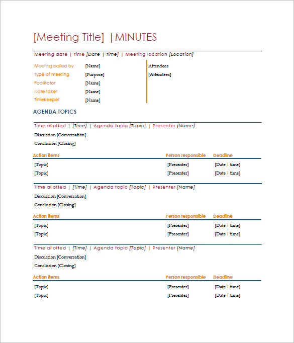 Free Meeting Minutes Templates - 11+ Free Word, Excel, PDF Download
