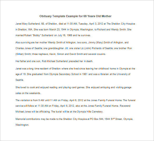 Obituary Template Mother Merrychristmaswishes Info Gambaran