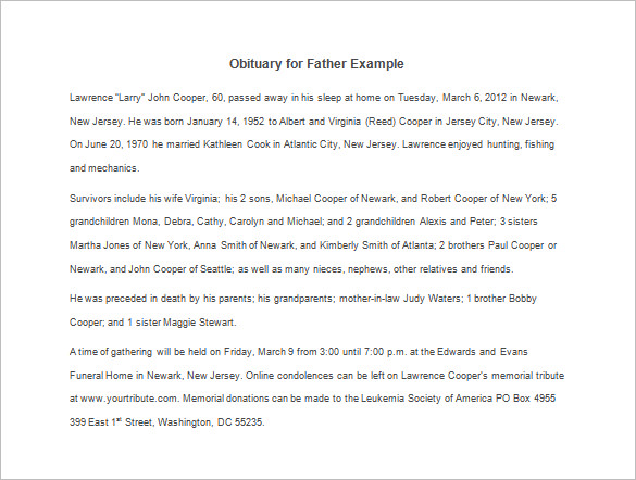 15+ Obituary Templates for Father - Free Word, Excel, PDF, PSD Format ...