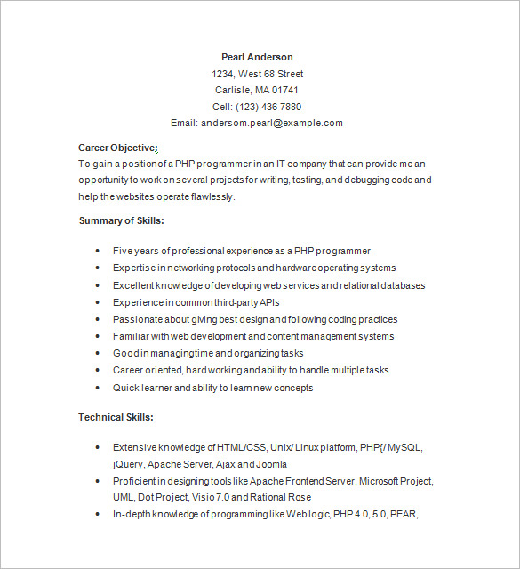 24+ PHP Developer Resume Templates - DOC, PDF