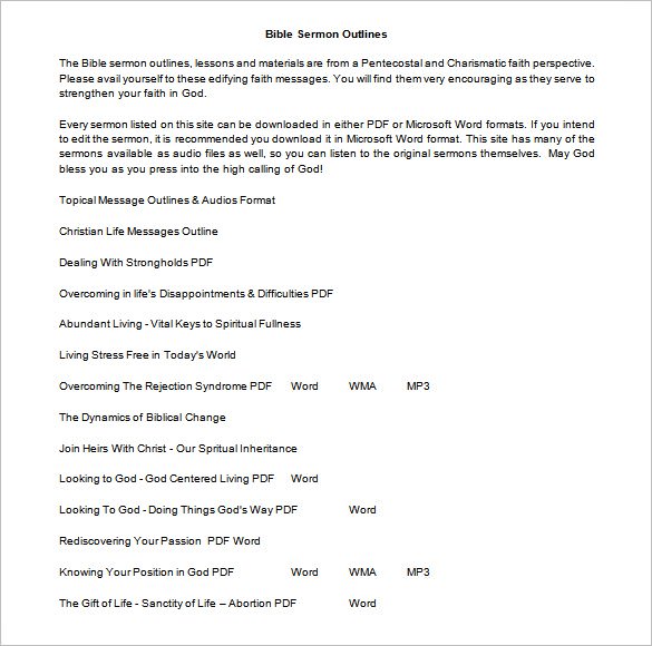 Sermon Outline Template Word