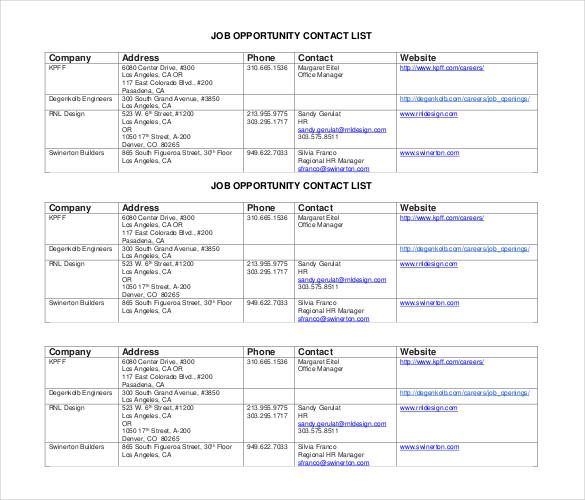 Contact List Template - 23+ Free Sample, Example, Format